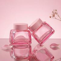 China Wholesale Low Moq Custom Eco-friendly 50g Luxury Pink Square Empty Glass Lotion Cream Cosmetic Jar with Lids for sale