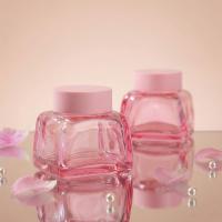China Wholesale Low Moq Custom Eco-friendly 50g Luxury Pink Square Empty Glass Lotion Cream Cosmetic Jar with Lids for sale