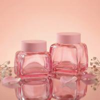 China Wholesale Low Moq Custom Eco-friendly 50g Luxury Pink Square Empty Glass Lotion Cream Cosmetic Jar with Lids for sale