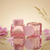 China Wholesale Low Moq Custom Eco-friendly 50g Luxury Pink Square Empty Glass Lotion Cream Cosmetic Jar with Lids for sale