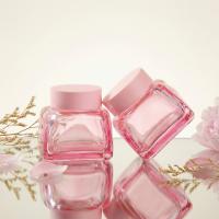 China Wholesale Low Moq Custom Eco-friendly 50g Luxury Pink Square Empty Glass Lotion Cream Cosmetic Jar with Lids for sale