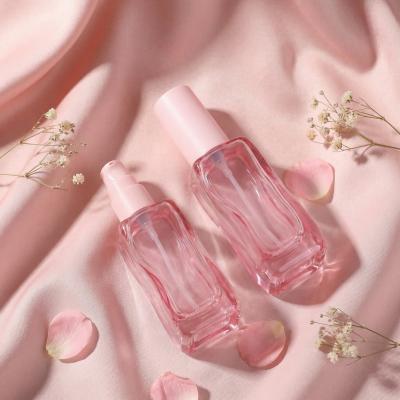 China Anding Stock Wholesale 125ml Pink Lotion Pump Bottle Empty Glass Luxury Cosmetic Skincare Body Lotion Bottle for sale