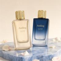 China Anding Stock Wholesale Bulk Custom logo Rectangle Frosted Gradient Luxury Empty Perfume Bottle 100ml for sale
