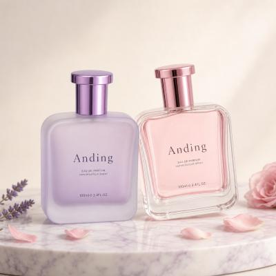 China Anding Bulk Customizable Painting High Quality Crimp Neck Luxury Square Glass Empty Perfume Bottle 100ml for sale