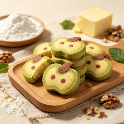 China Crispy Tasty Apple Shaped Cookies Green Apple Flavor Kids Favorite Snack Private Label for sale