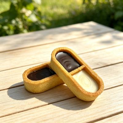 China Eye Catching Two Color Filling Dark Chocolate Yogurt Cookies Unique Capsule Shape for sale