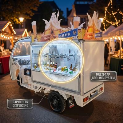 China NEWBASE Mobile Beer Vending Tricycle D2100 1180L 0C -20C DC Chilled Beverage Display Cart for sale