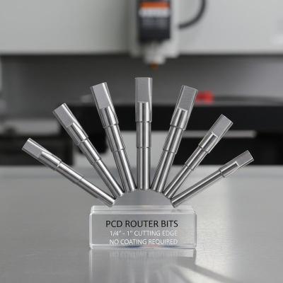 China PCD Router Bits with 1/4 inch to 1 inch diameter for CNC routers, no coating and custom flute number for precision cutting for sale