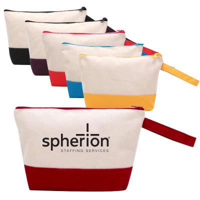 China Custom Cotton Canvas Makeup Travel Bag 10x20cm Portable Toiletry Zipper Pouch for sale
