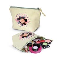 China Custom Cotton Canvas Makeup Travel Bag 10x20cm Portable Toiletry Zipper Pouch for sale