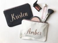 China Custom Cotton Canvas Makeup Travel Bag 10x20cm Portable Toiletry Zipper Pouch for sale