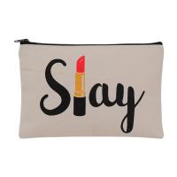 China Custom Cotton Canvas Makeup Travel Bag 10x20cm Portable Toiletry Zipper Pouch for sale