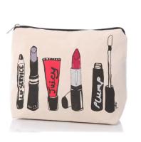 China Custom Cotton Canvas Makeup Travel Bag 10x20cm Portable Toiletry Zipper Pouch for sale