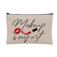 China Custom Cotton Canvas Makeup Travel Bag 10x20cm Portable Toiletry Zipper Pouch for sale