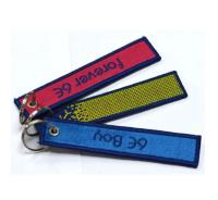 China Custom Fabric Embroidery Key Tags For Motorcycle Ebroidered Keychains for sale
