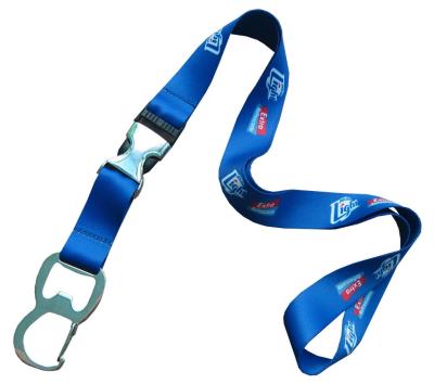 China Custom Polyester Lanyard with Carabiner Bottle Opener 2cm Width Safety Breakaway for sale