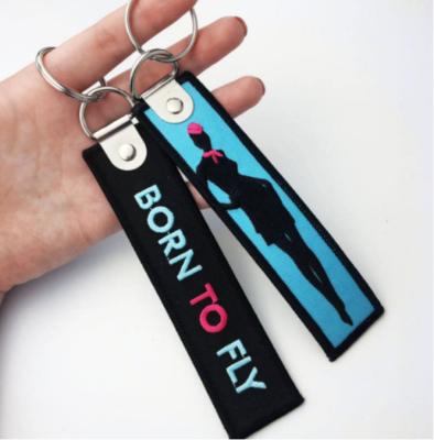 China Custom Fabric Keychain with Embroidery Logo Polyester Promotional Gift 100 PCS MOQ for sale