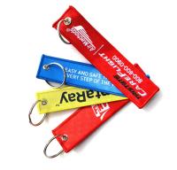 China Custom Fabric Keychain with Embroidery Logo Polyester Promotional Gift 100 PCS MOQ for sale