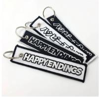 China Personalised Name Embroidered Keyring Woven Fabric Strap Damask Material for sale