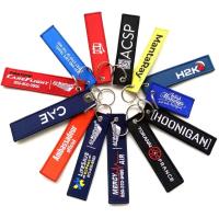 China Personalised Name Embroidered Keyring Woven Fabric Strap Damask Material for sale