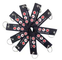 China Custom Woven Logo Embroidered Keyring Jet Tag 3x13cm Polyester Keychain for Motorcycle Car Anime for sale
