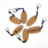 China Custom Logo Cork Keychain Floating 35mm 50mm Promotional Wooden Keyring for Water Sports for sale