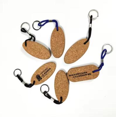 China Custom Logo Cork Keychain Floating 35mm 50mm Promotional Wooden Keyring for Water Sports for sale