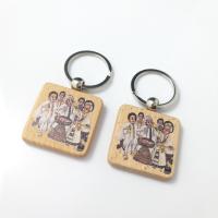China Natural Wooden Name Keychain Badge Blank With Split Ring Personalized for sale