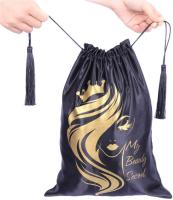 China ROHS Black Satin Drawstring Bag Pouch Hair Extention Wig Package for sale