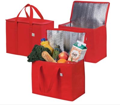 China Custom Nonwoven Insulated Cooler Bag 40 Can Capacity Waterproof Thermal Grocery Tote for sale