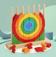 China Eco Friendly Washable Montessori Wooden Rainbow Rings Puzzle Toy 54pcs 21.3x23cm for sale