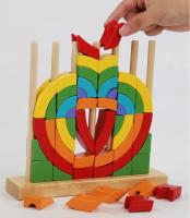 China Eco Friendly Washable Montessori Wooden Rainbow Rings Puzzle Toy 54pcs 21.3x23cm for sale