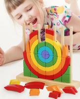 China Eco Friendly Washable Montessori Wooden Rainbow Rings Puzzle Toy 54pcs 21.3x23cm for sale