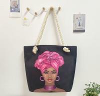 China African American Women Black Shoulder Polyester Canvas Tote Bag 17.71x4.72x13.78 Inch Handbag Fit Work Beach Laptops With Zip for sale
