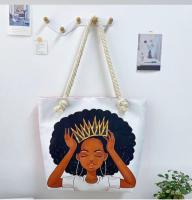 China African American Women Black Shoulder Polyester Canvas Tote Bag 17.71x4.72x13.78 Inch Handbag Fit Work Beach Laptops With Zip for sale