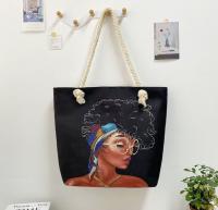 China African American Women Black Shoulder Polyester Canvas Tote Bag 17.71x4.72x13.78 Inch Handbag Fit Work Beach Laptops With Zip for sale