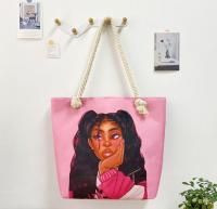 China African American Women Black Shoulder Polyester Canvas Tote Bag 17.71x4.72x13.78 Inch Handbag Fit Work Beach Laptops With Zip for sale