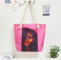 China African American Women Black Shoulder Polyester Canvas Tote Bag 17.71x4.72x13.78 Inch Handbag Fit Work Beach Laptops With Zip for sale