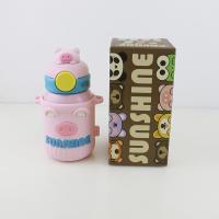 China BPA Free 306 Stainless Steel 550ml Thermos Vacuum Baby Kids Straw Bottle Cartoon Animal Silicone Holder Case for sale