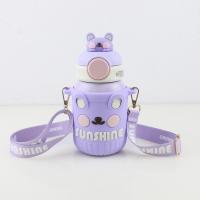 China BPA Free 306 Stainless Steel 550ml Thermos Vacuum Baby Kids Straw Bottle Cartoon Animal Silicone Holder Case for sale