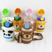 China BPA Free 306 Stainless Steel 550ml Thermos Vacuum Baby Kids Straw Bottle Cartoon Animal Silicone Holder Case for sale