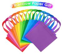 China Custom Non Woven Gift Bags 20x20cm Reusable Tote Bags with Handles Rainbow Colors for Party Wedding for sale