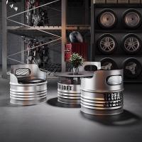 China Customizable Oil Drum Table and Chair Set 70cm Iron Furniture with Artificial Leather Cushion for sale