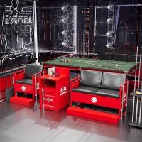 China Metal Industrial Billiards Hall Chair and Table Set 61x85cm Red for sale