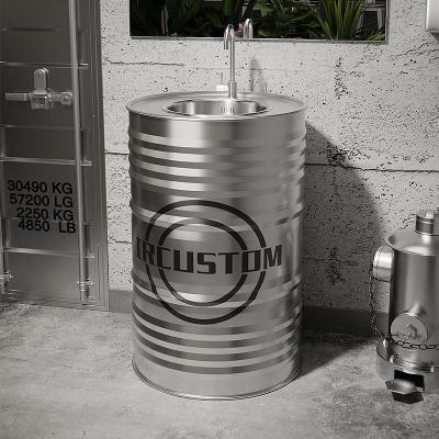 China Industrial Steel Washbasin 60x60x90 cm Metal Oil Drum Sink for Tea Shop for sale