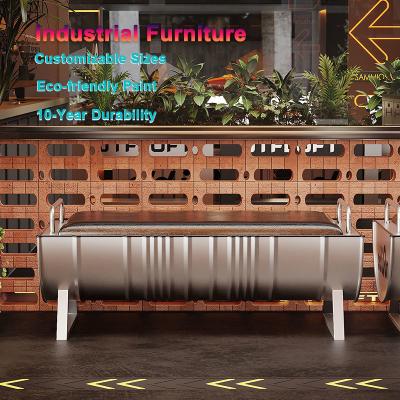 China Customized Oil Barrel Bench Iron Cafe Bar Bench Industrial Style for sale