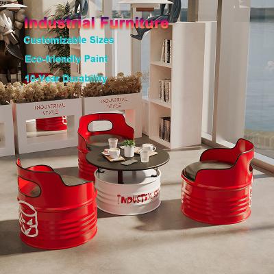China Industrial Oil Drum Coffee Table Customization Oil Drum Chair for sale