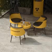 China Industrial Metal Oil Drum Table and Chair Set Customizable 12 Colors Durable Iron Frame for sale