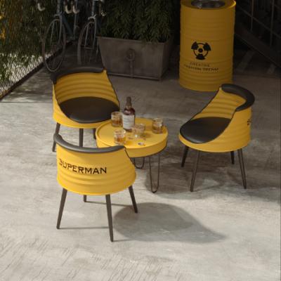 China Industrial Metal Oil Drum Table and Chair Set Customizable 12 Colors Durable Iron Frame for sale