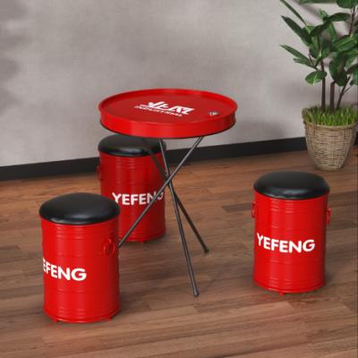 China Custom Iron Oil Drum Table and Chair Set for Hotels Dining 2-Seat for sale